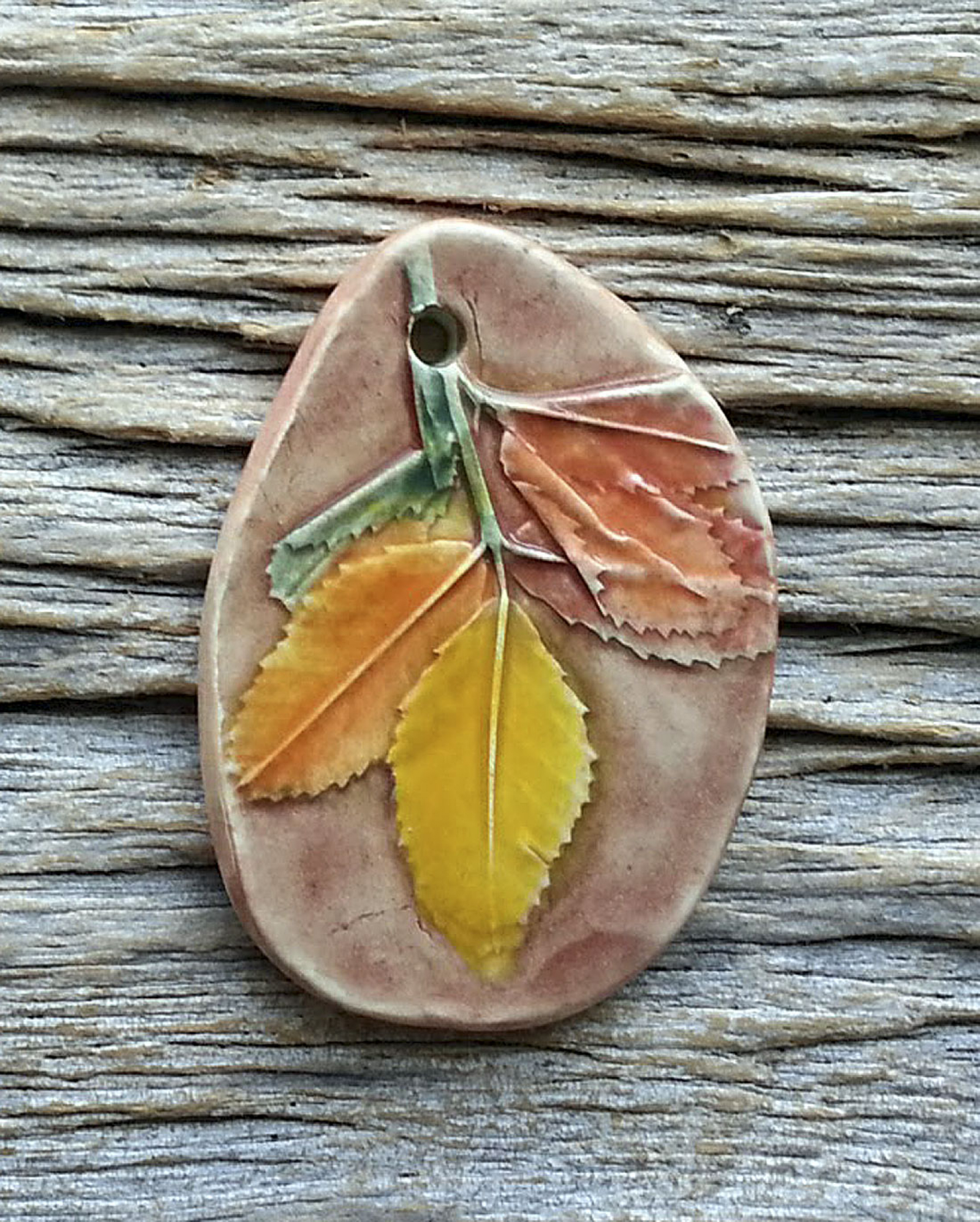 SOLD Colorful Fall Leaves Ceramic Pendant | Mary Harding Jewelry